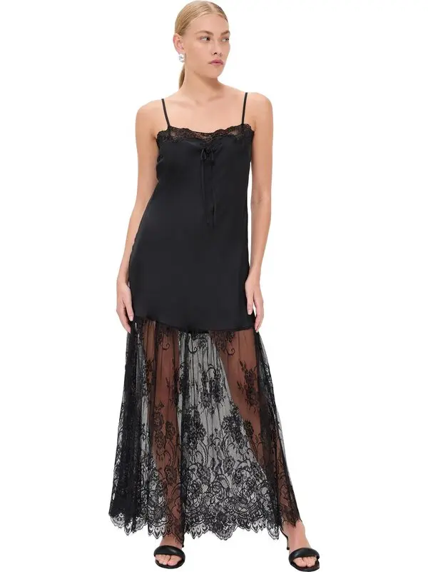 Show Me Your Mumu Celine Lace Trim Dress - Black Luxe Satin