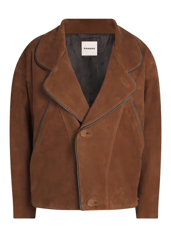Sandro Suede Oversized Jacket - Brown