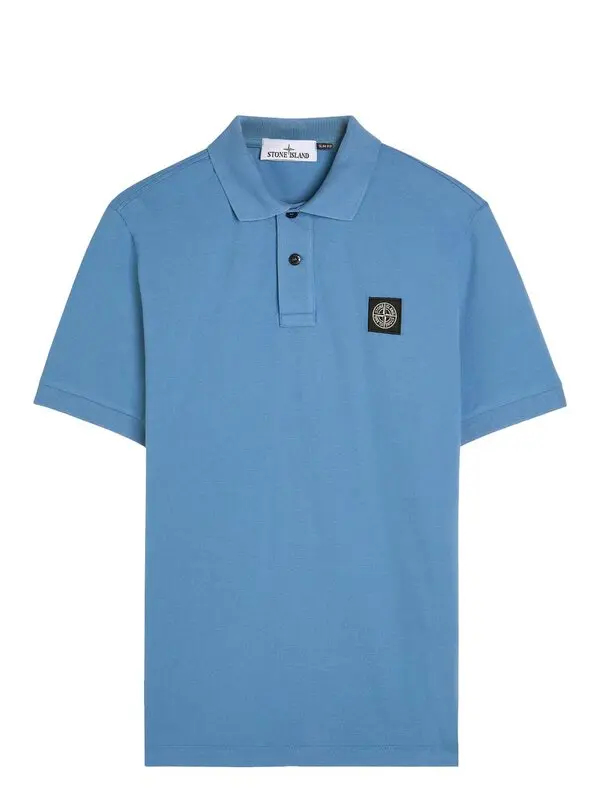Stone Island Logo Piqué Stretch-cotton Polo Shirt - Blue