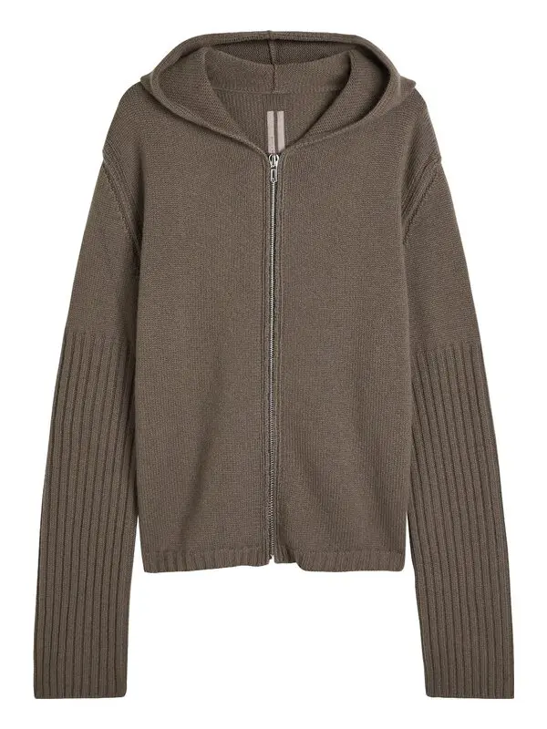 Rick Owens Zipped Hooded Cashmere Jumper - Grey