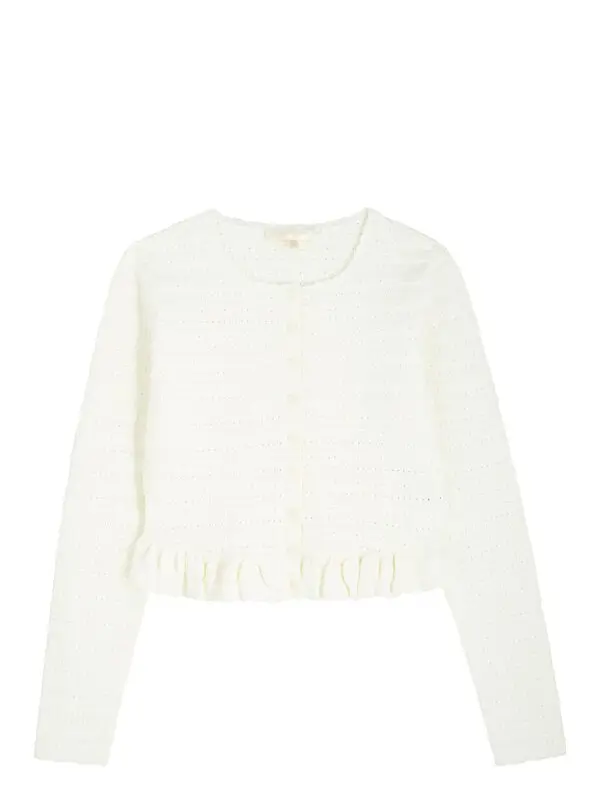 LoveShackFancy Rogan Pointelle-knit Cropped Cardigan - Ivory