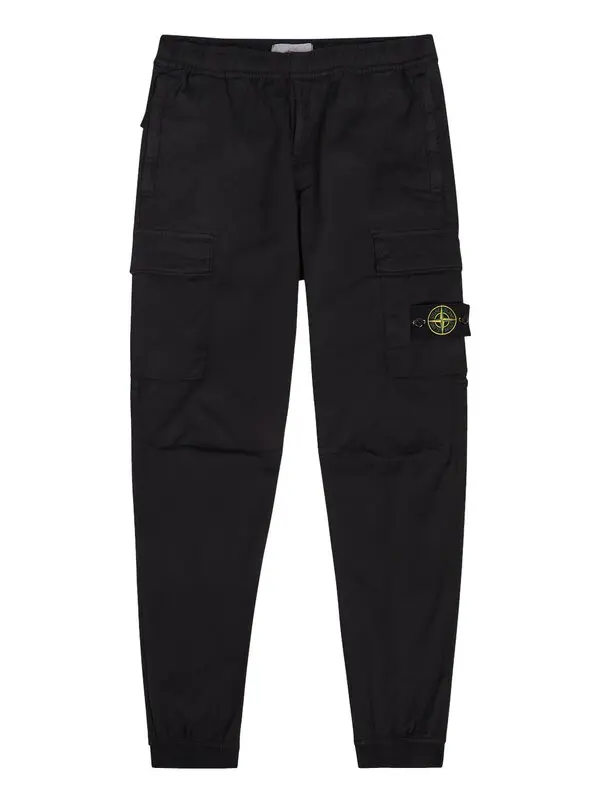 Stone Island Logo Stretch-cotton Cargo Trousers - Black