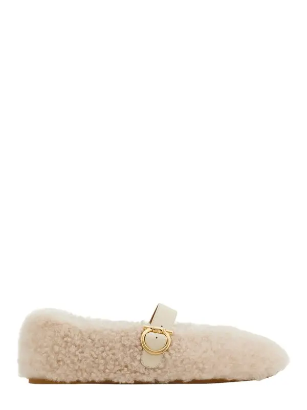 FERRAGAMO Shearling Ballet Flat - Beige