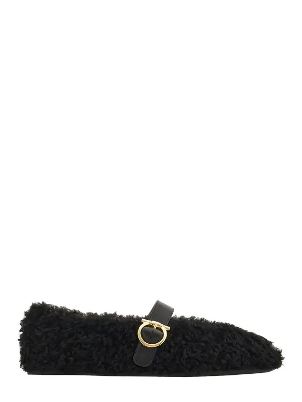 FERRAGAMO Shearling Ballet Flat - Black