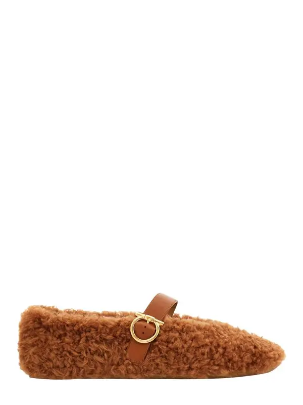 FERRAGAMO Shearling Ballet Flat - Brown