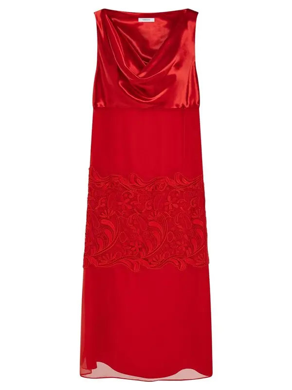 FERRAGAMO Silk Chiffon And Lace Dress - Red