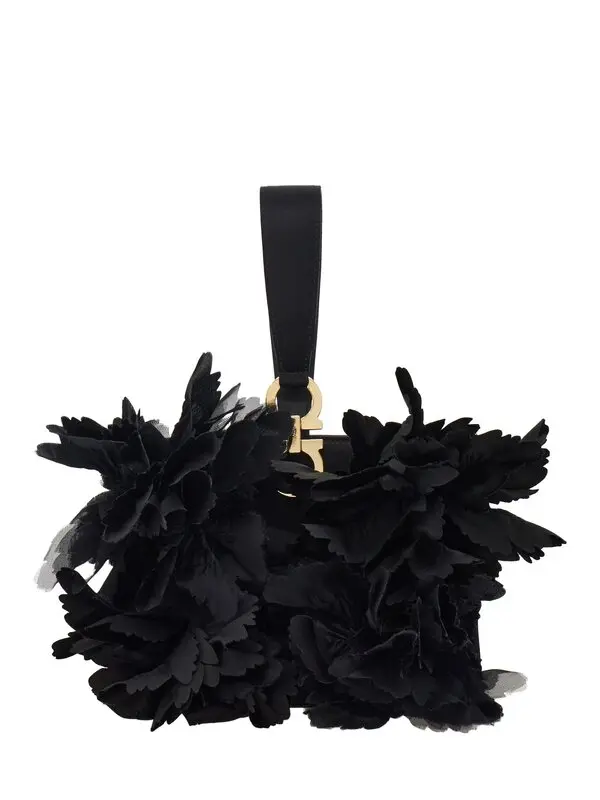 FERRAGAMO Mini Clutch With Floral Appliqu - Black