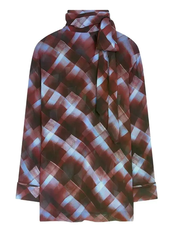 Dries Van Noten Geometric-print Tie-neck Blouse - Red