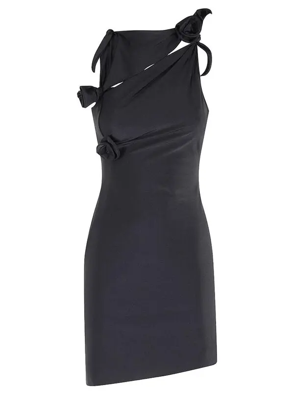 Coperni Asymmetric Flower Mini Dress - Black