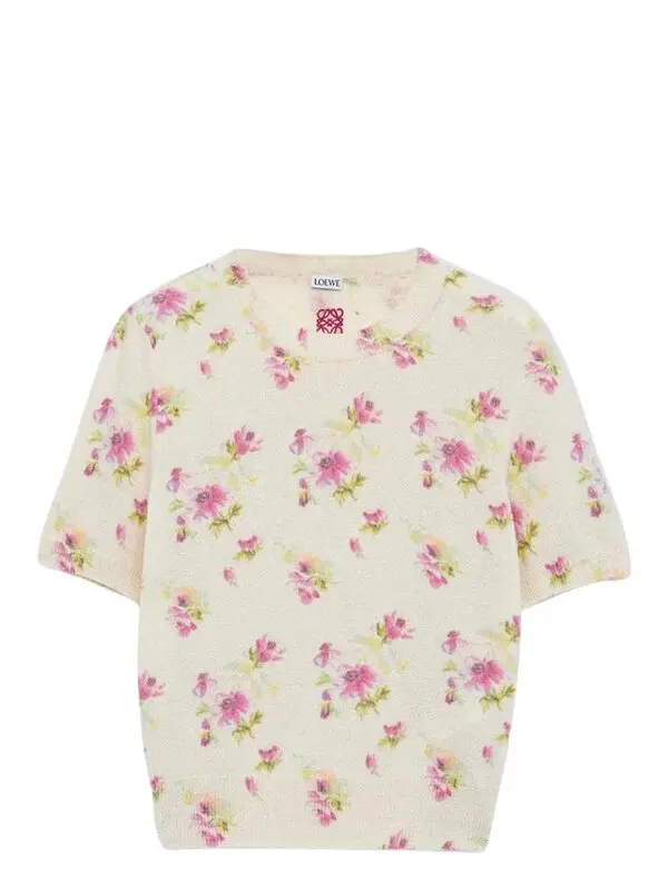 Loewe Short Sleeve Floral Sweater - White