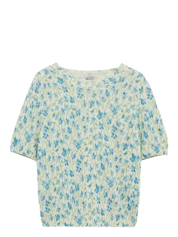 Loewe Short Sleeve Floral Sweater - White