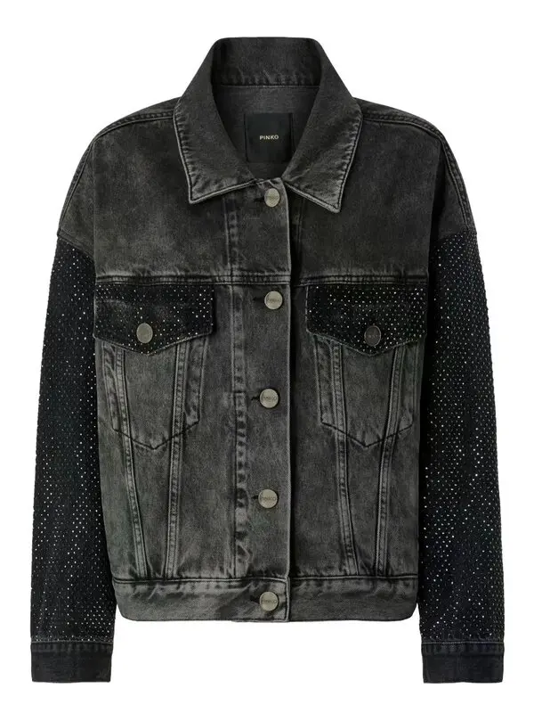 Pinko Stonewashed Embellished Denim Jacket - Black