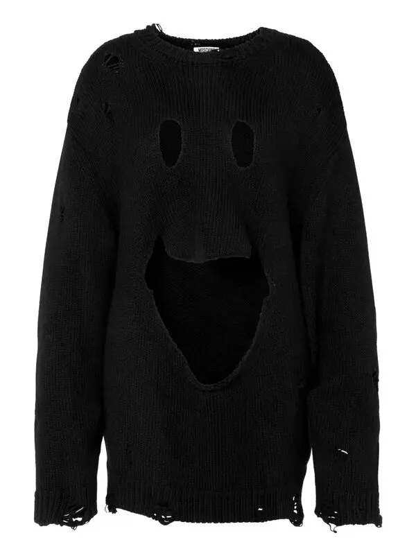 Moschino Smiley Face Distressed Sweater - Black