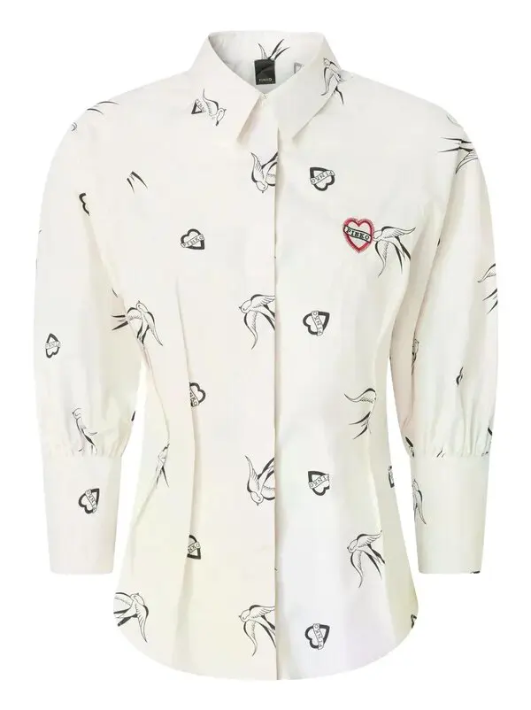 Pinko Swallow-print Puff-sleeve Shirt - White