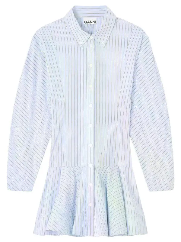 GANNI Striped Mini Shirt Dress - Blue