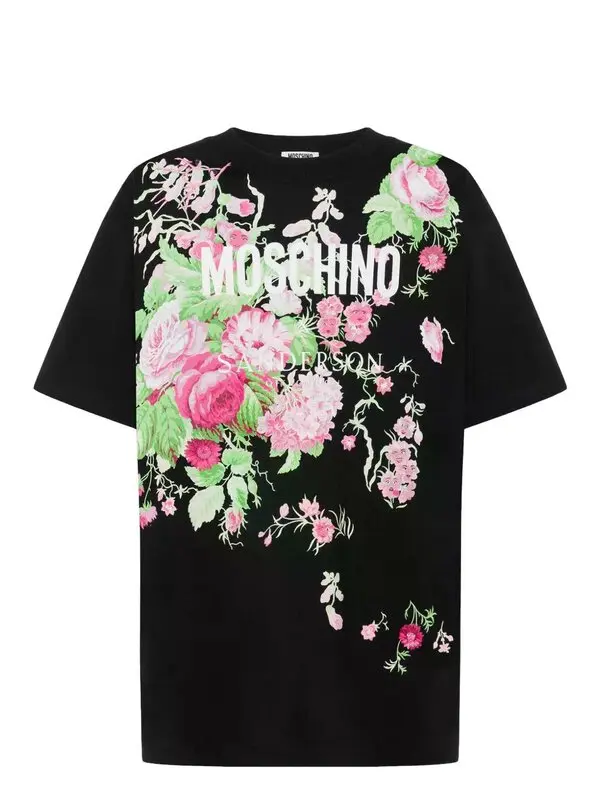 Moschino Floral-print Cotton T-shirt - Black