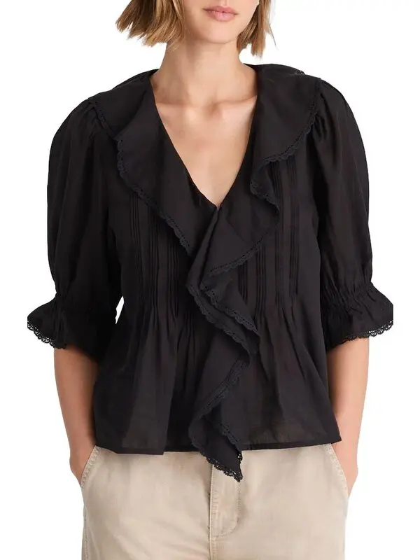 Madewell Cotton Blend Ruffle Top - Jet Black