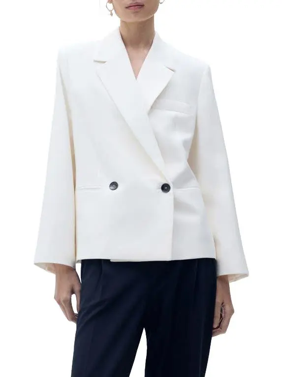 Mango Contrasting Button Double Breasted Blazer - White