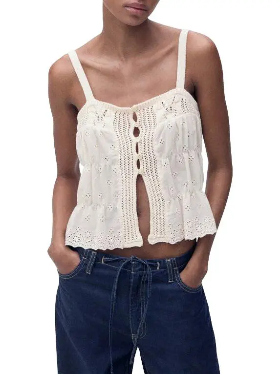 Mango Eyelet Embroidery Sleeveless Top - Ecru