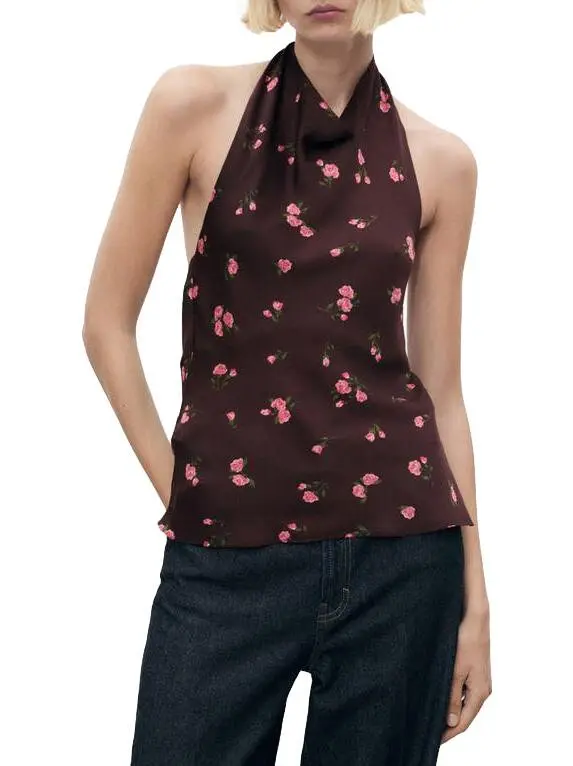 Mango Floral Halter Top - Chocolate
