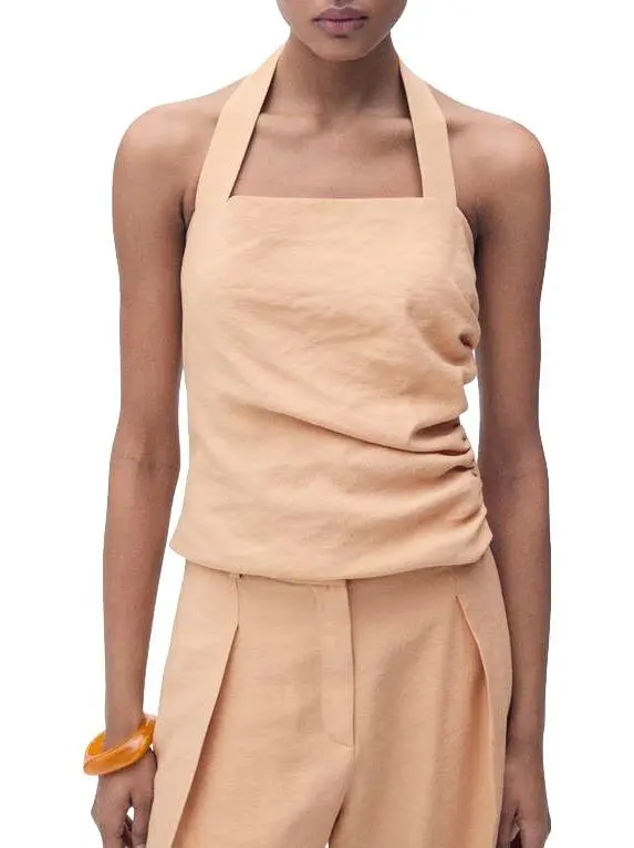 Mango Gathered Halter Top - Beige