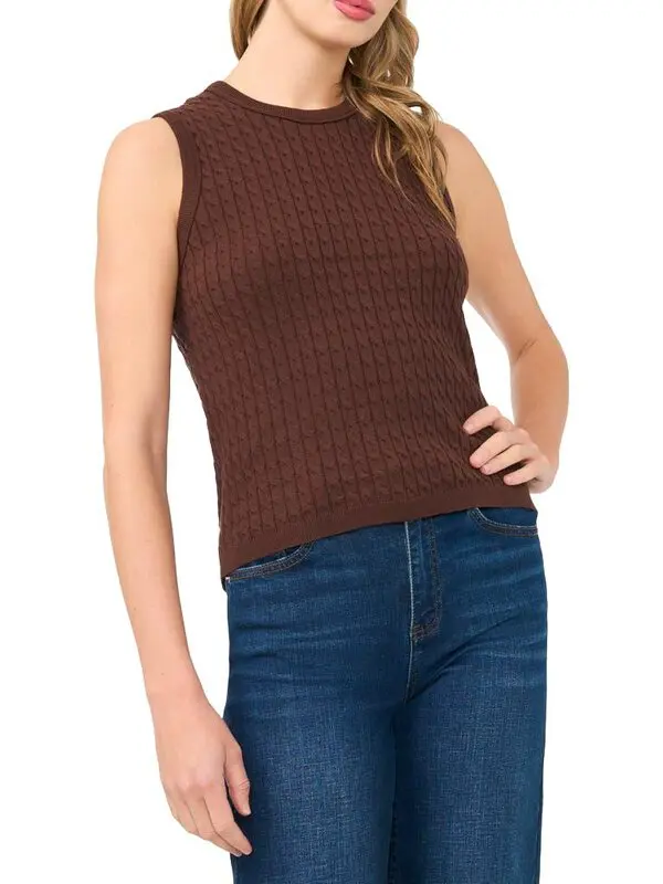 Halogen Cable Stitch Cotton Sweater Tank - Chicory Coffee