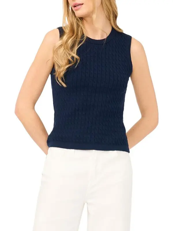 Halogen Cable Stitch Cotton Sweater Tank - Classic Navy