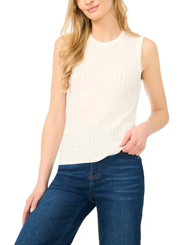 Halogen Cable Stitch Cotton Sweater Tank - New Ivory