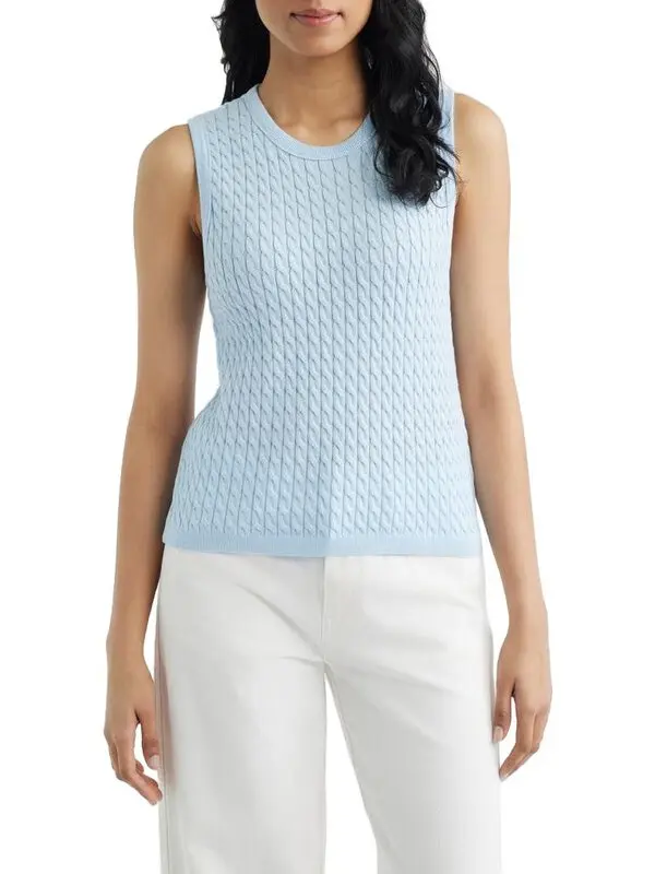 Halogen Cable Stitch Cotton Sweater Tank - Swift Blue