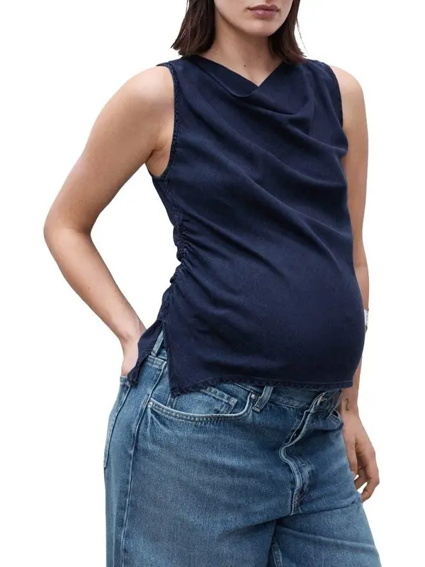 Mango Cowl Neck Sleeveless Maternity Shirt - Dark Blue