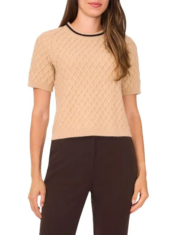 Halogen Diamond Stitch Short Sleeve Sweater - Nomad Camel