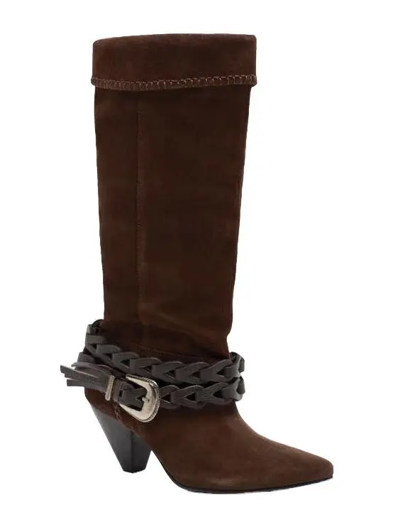 Free People Bridget Buckle Strap Slouch Boots - Chocolate Suede/lear