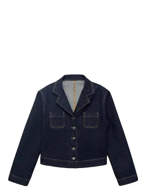 Mango Fitted Cropped Denim Jacket - Open Blue