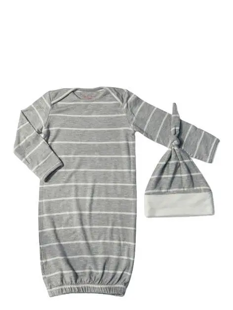EVERLY GREY Long Sleeve Gown And Hat Set - Heather Grey Stripe
