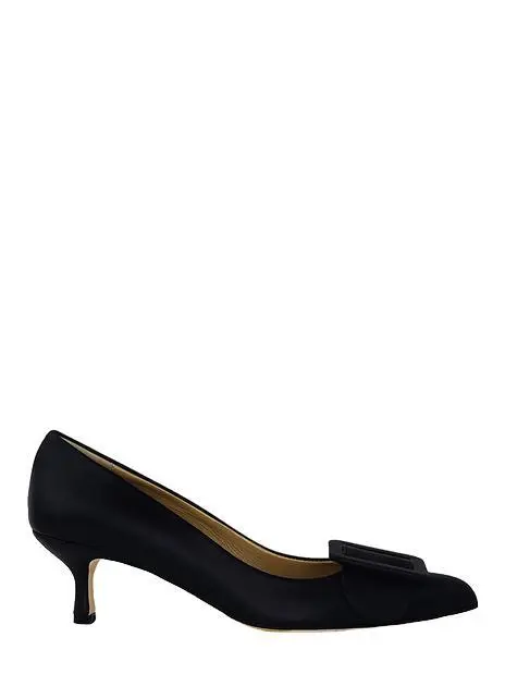 ANDREA CARRANO Pointed Toe Kitten Heel Pumps - Black Leather