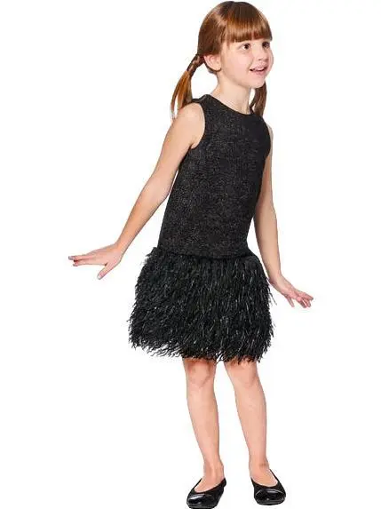 DEUX PAR DEUX Sleeveless Bi-material Lurex Dress With Feather Hem - Black