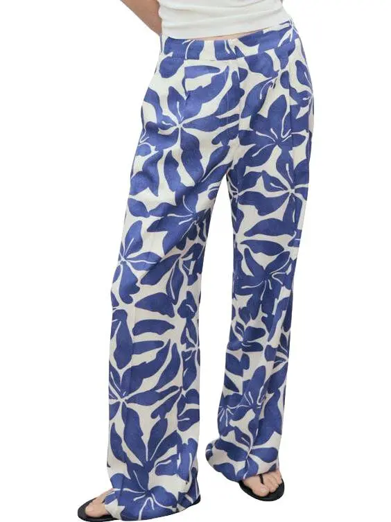 Mango Floral Print Straight-leg Pants - Blue