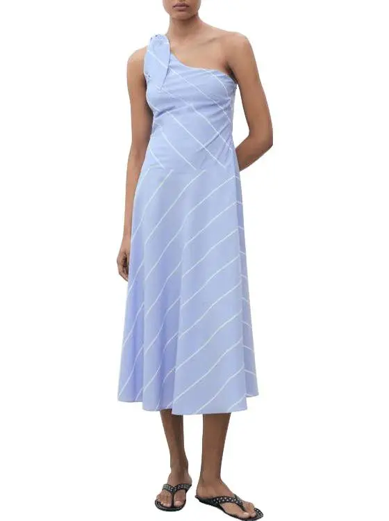 Mango Asymmetric Stripe A-line Dress - Blue