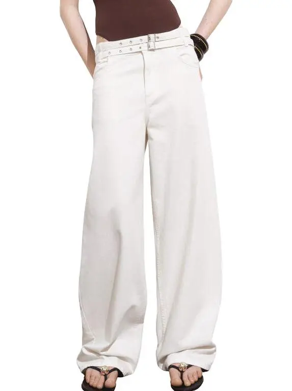 Mango Double Belt Balloon Jeans - Off White