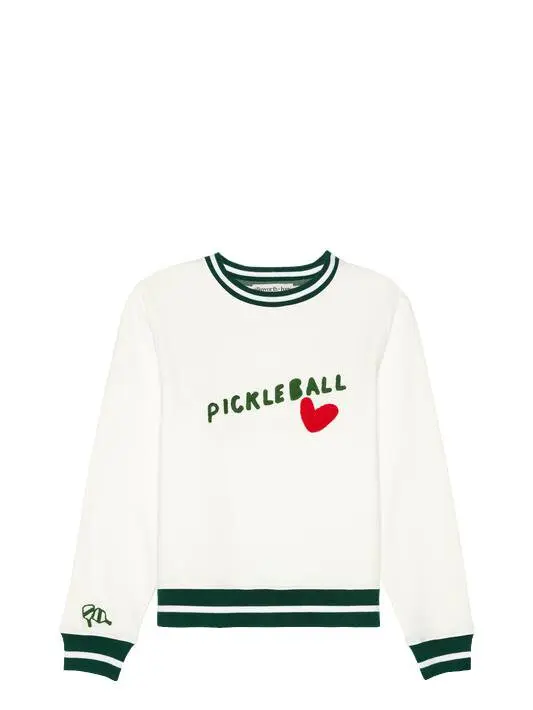 ELLSWORTH + IVEY Elle Pickleball Heart Sweatshirt - Ivory/green