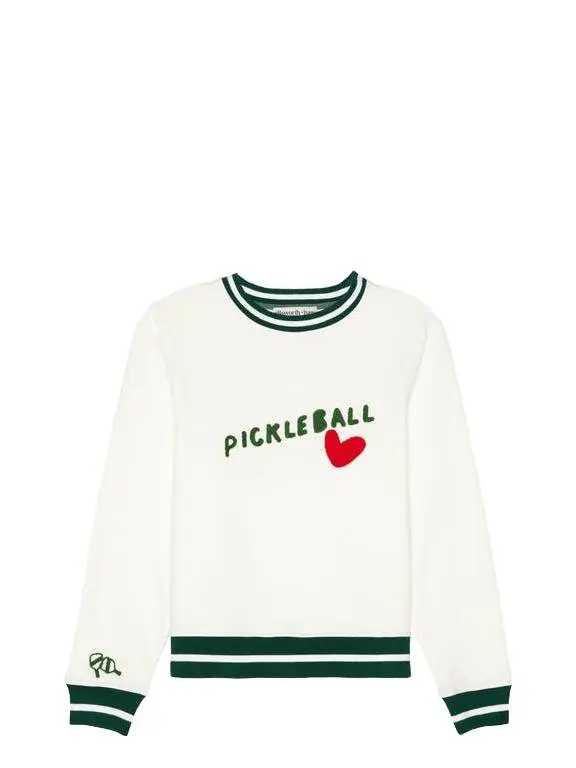 ELLSWORTH + IVEY Elle Pickleball Heart Sweatshirt - Ivory/green