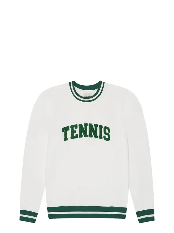 ELLSWORTH + IVEY Elle Collegiate Tennis Sweatshirt - Ivory/green