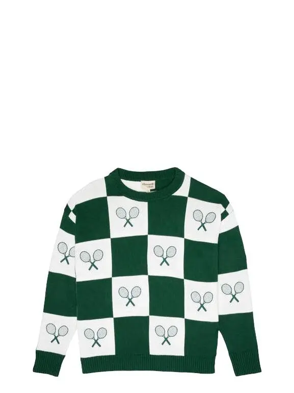 ELLSWORTH + IVEY Riley Checkered Tennis Sweater - Green/ivory