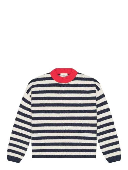 ELLSWORTH + IVEY Striped Sadie Crewneck Sweater - Navy