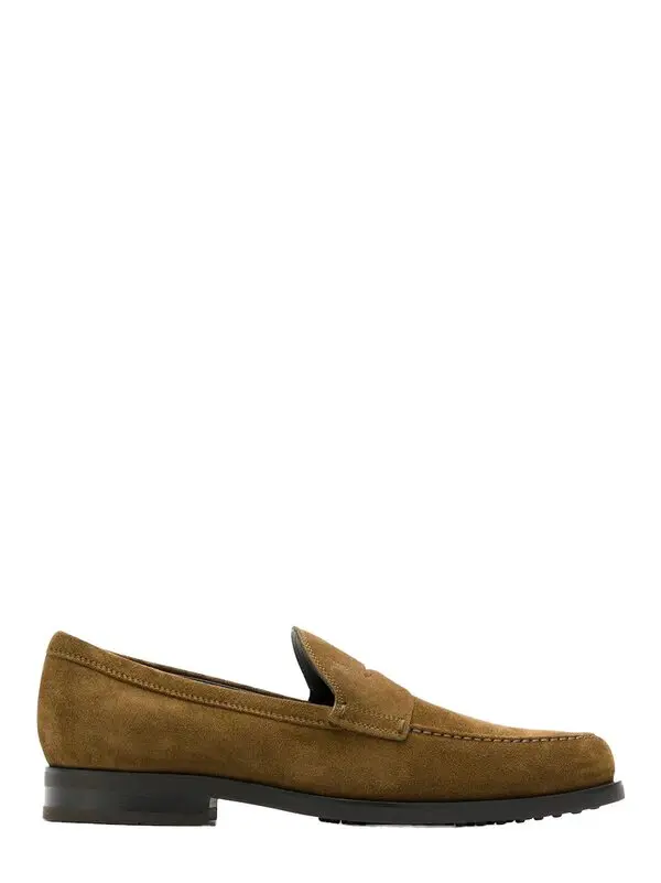 TOD'S Suede Penny Loafers With Pebbled Rubber Outsole - Brown