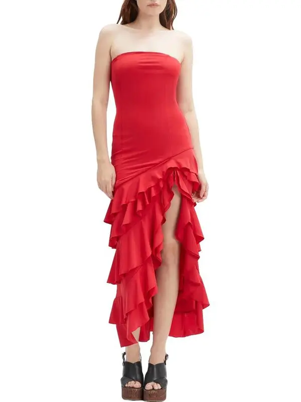 Bardot Agastina Ruffle Strapless Maxi Dress - Deep Red