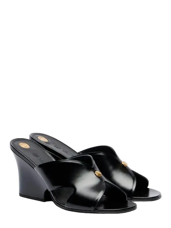 Loro Piana Vera 80 Leather Wedge Mules - Black