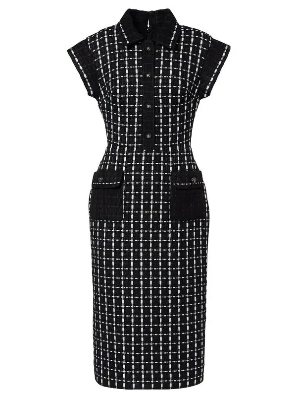 Elie Saab Tweed Midi Dress - Black