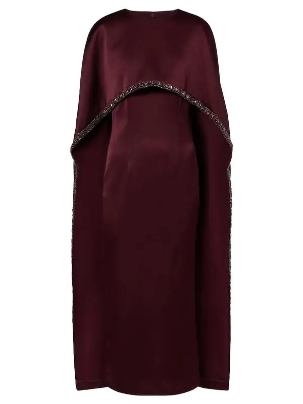 Roland Mouret Embellished Caped Satin Crêpe Midi Dress - Burgundy