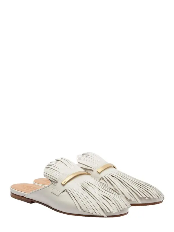 TOD'S Fringed Leather Mules - White